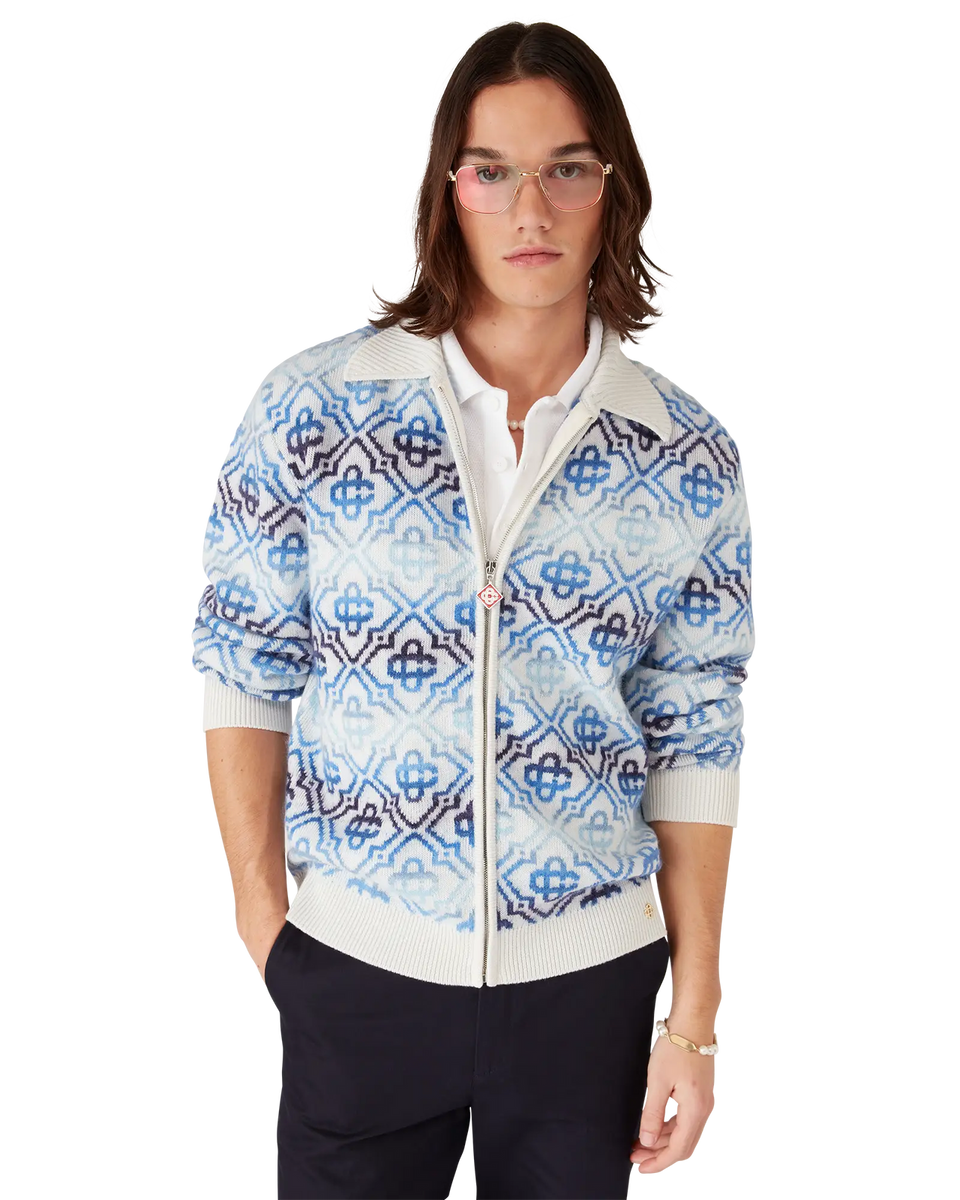 CASABLANCA Space Dye Monogram Long Sleeve Merino Cardigan Men's Appare ...